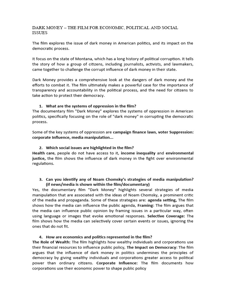 DARK MONEY Film | PDF