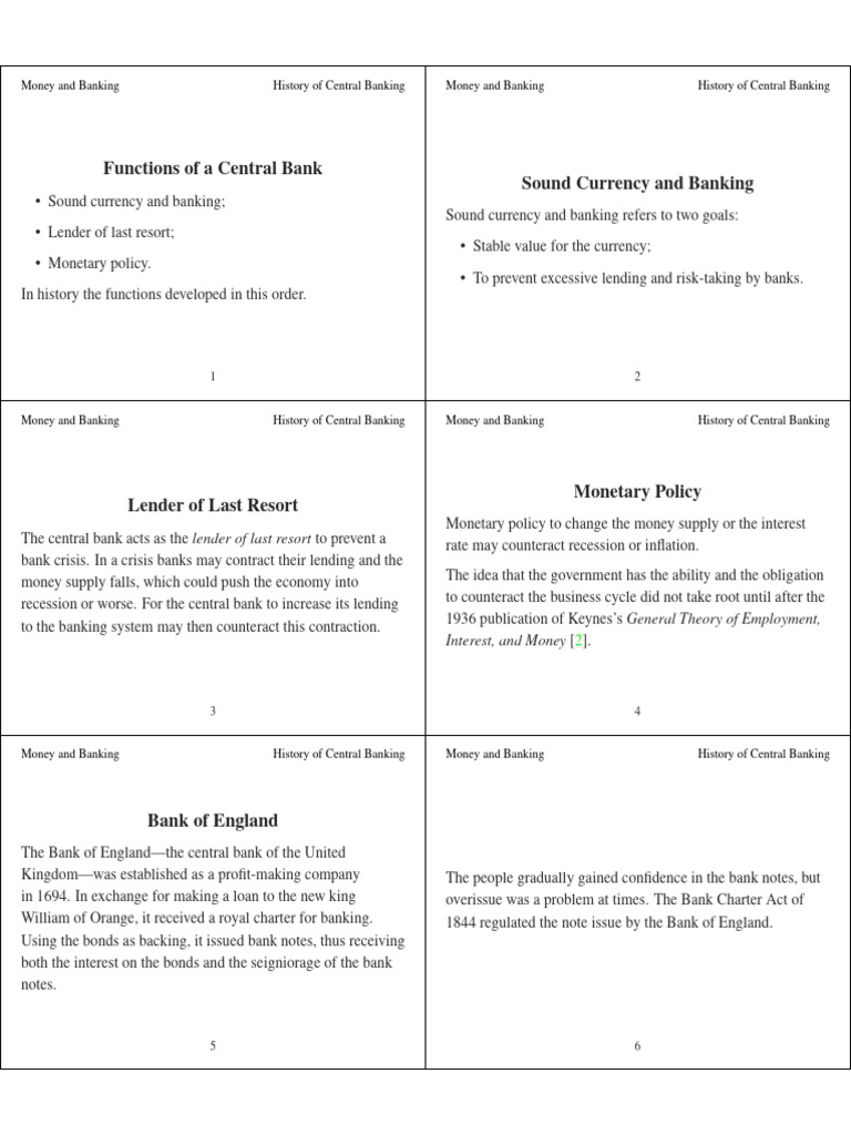 History of Central Banking (Print) | PDF | Finance & Money Management
