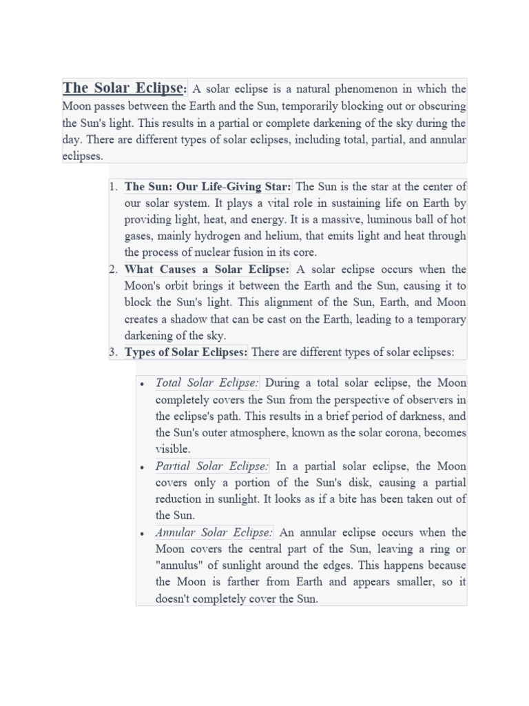 The Solar Eclipse | PDF | Solar Eclipse | Sun