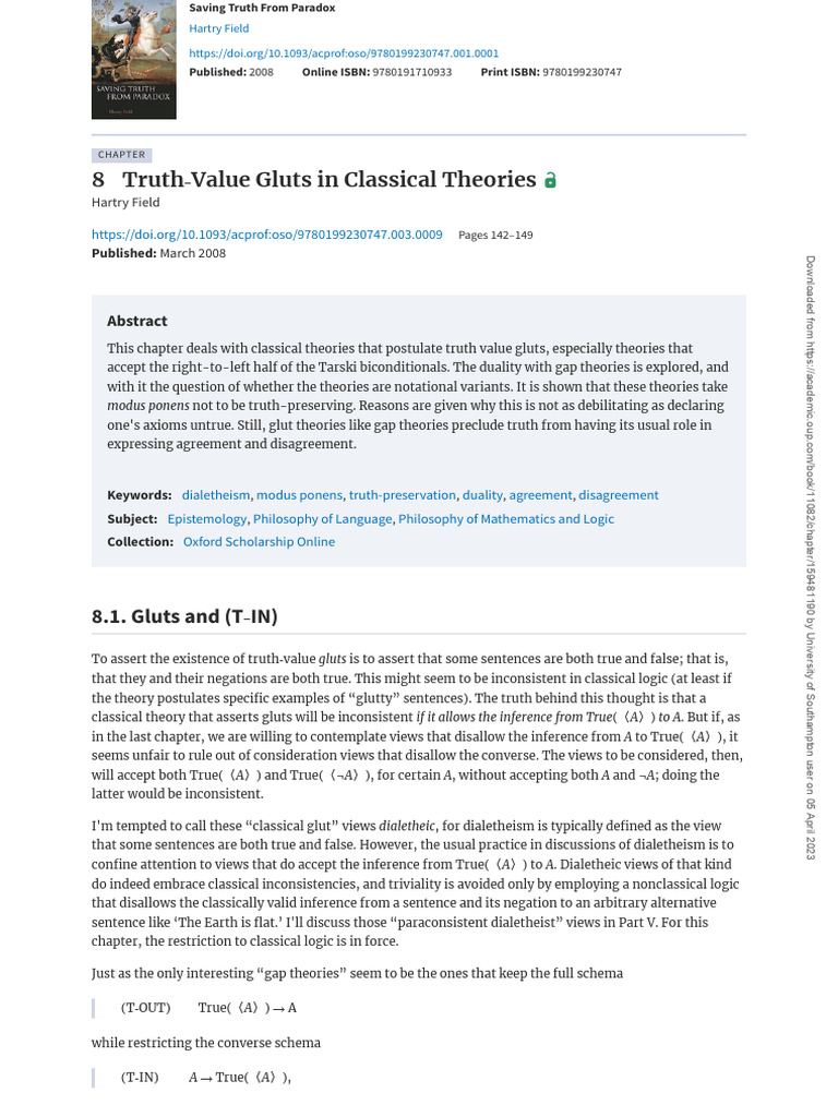 Field - Truth Value Gluts | PDF | Truth | Theory