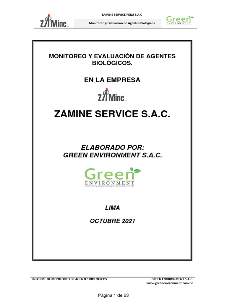 Informe Agentes Biológicos - ZAMINE | PDF | Agua | Laboratorios