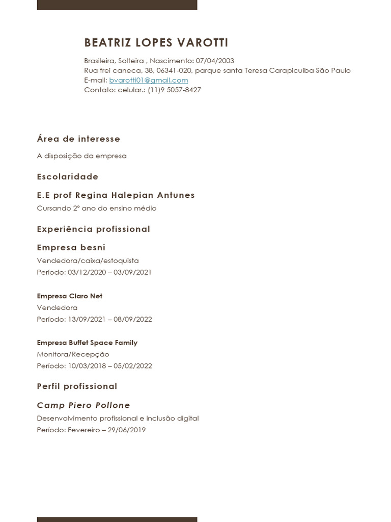 Currículo Beatriz | PDF