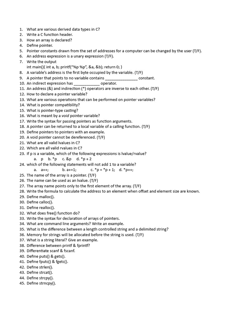 Viva Qs CIE 2 | PDF | Pointer (Computer Programming) | Computing