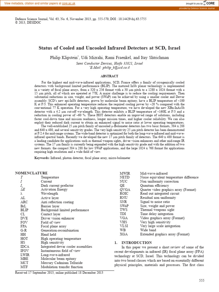 Status of Cooled and Uncooled Infrared Detectors at SCD, Israel | PDF ...
