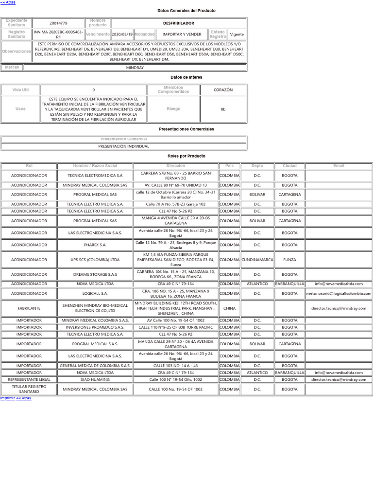Invima Desfibrilador Mindray Beneheatr | PDF
