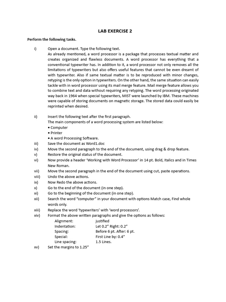 Lab Exercise 2: Perform The Following Tasks | PDF | Word Processor | Central Processing Unit