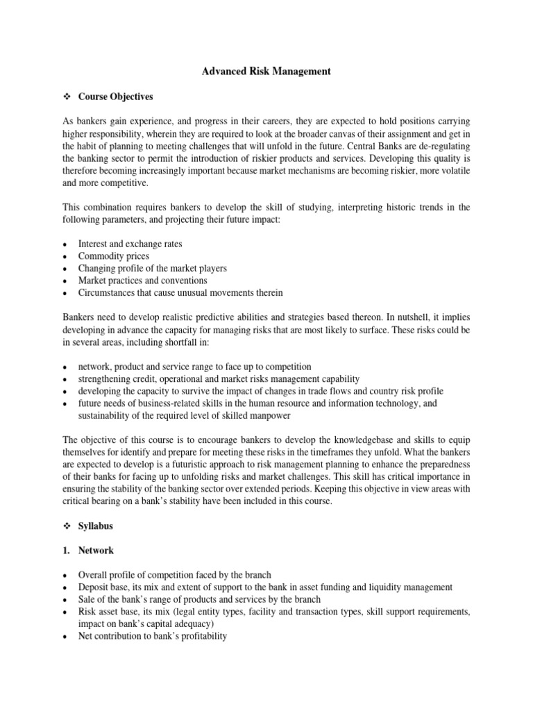 Advanced Risk Management | Download Free PDF | Banks | Risk