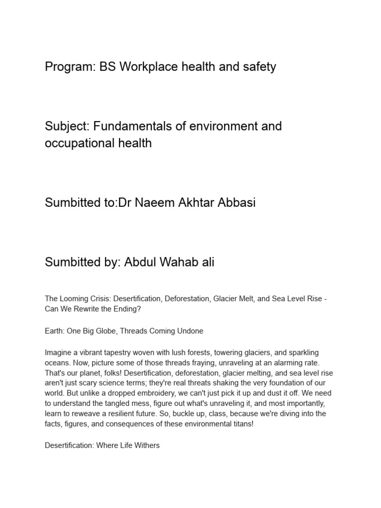 Assignment On Desertification, Deforestation, Glacier Melt, and Sea Level Rise | PDF