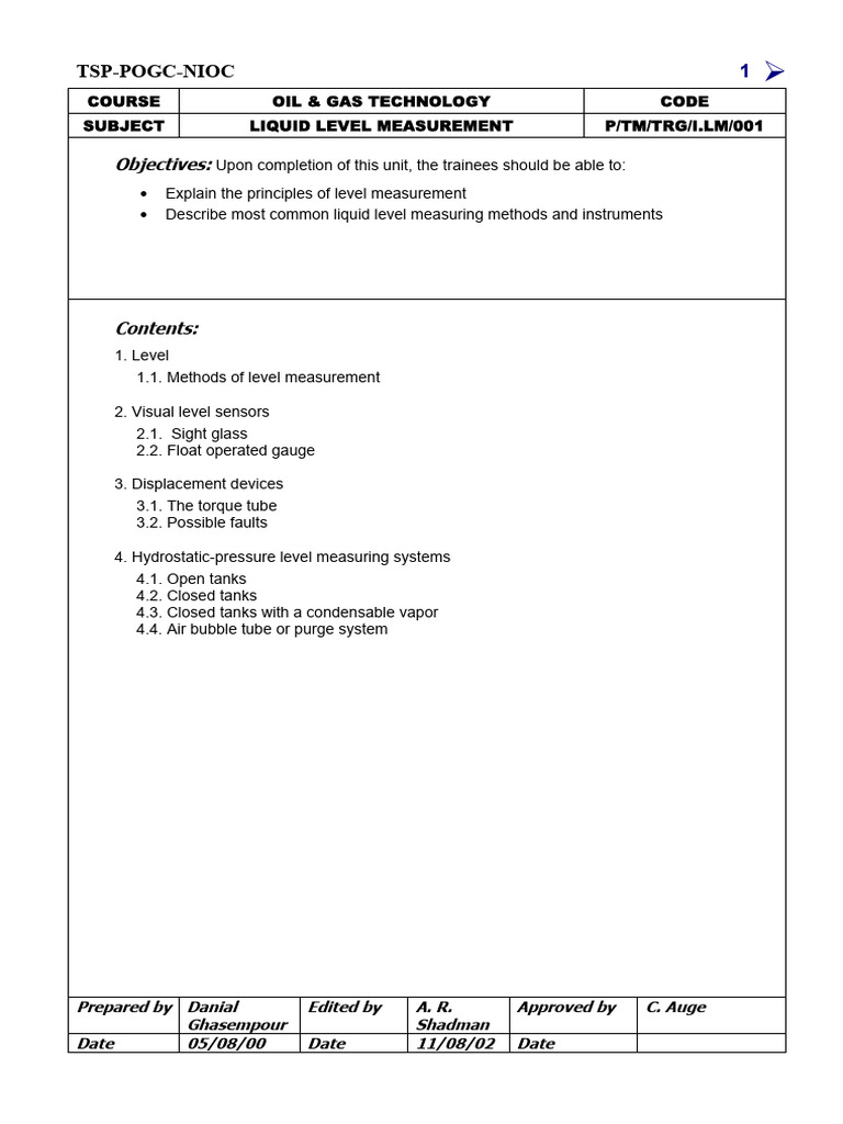 Liquid Level Measurement | PDF | Buoyancy | Pressure