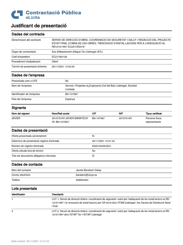 Justificant Oferta 264040 | PDF