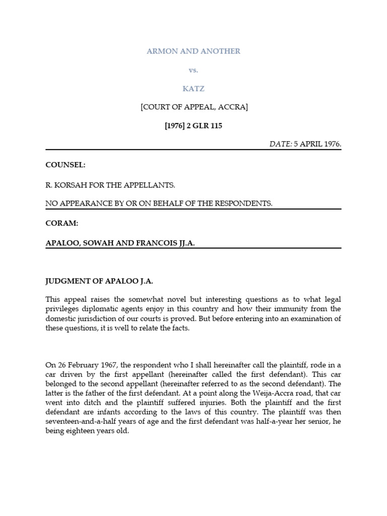 ARMON AND ANOTHERvs. KATZ | PDF | Negligence | Pleading