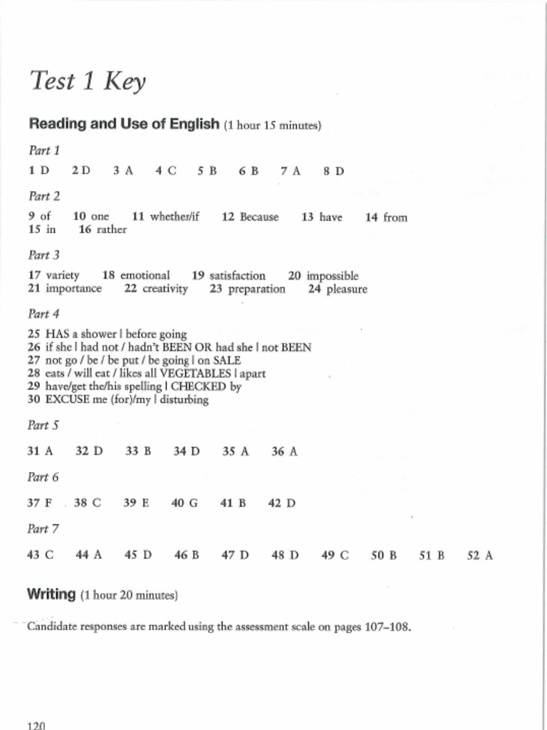 FIRST 3 Answer Key Test 1 | PDF