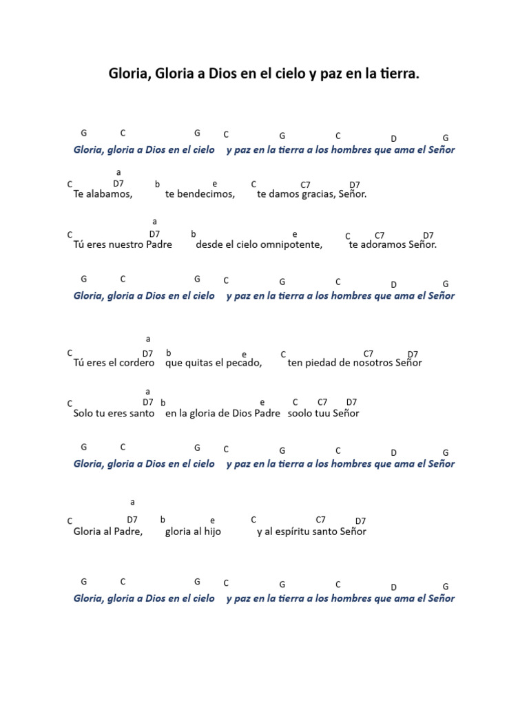 Gloria, Gloria A Dios en El Cielo y Paz en La Tierra | PDF