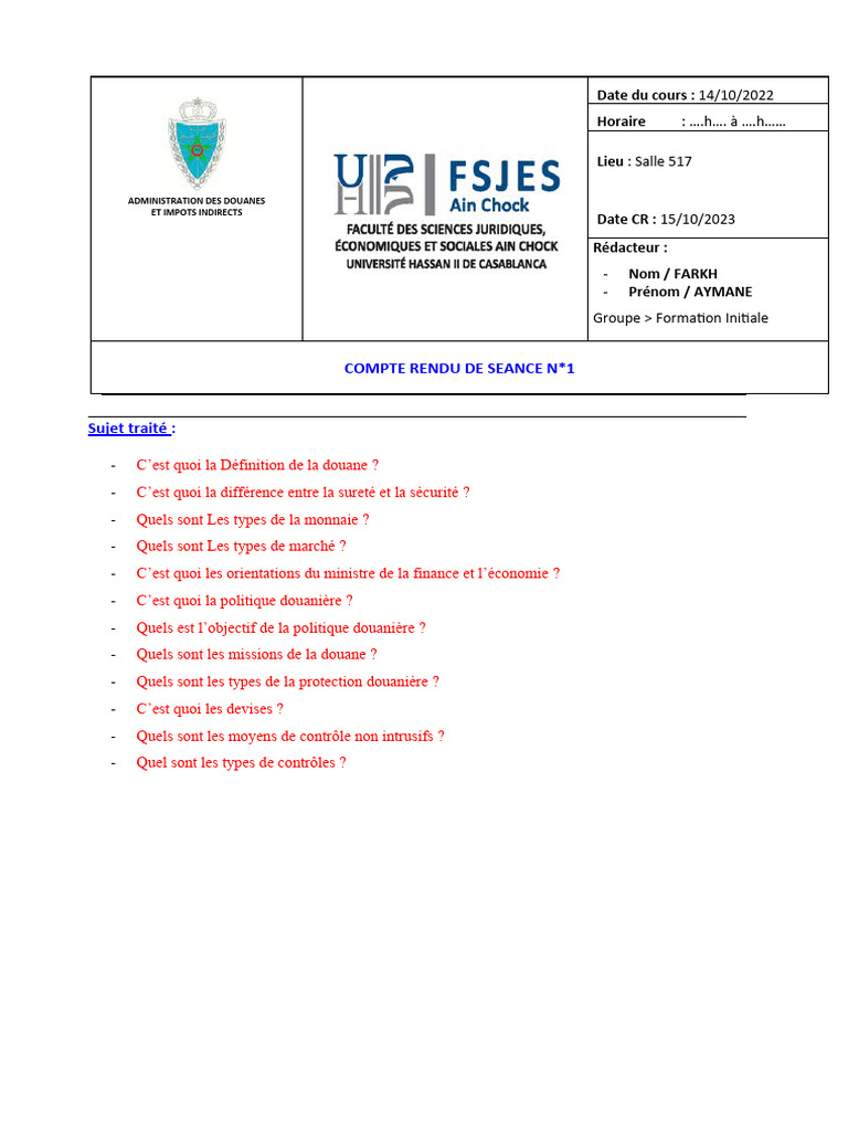Compte rendu Séance 1 | PDF