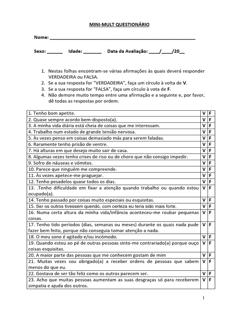Mini Mult Questionário Pdf