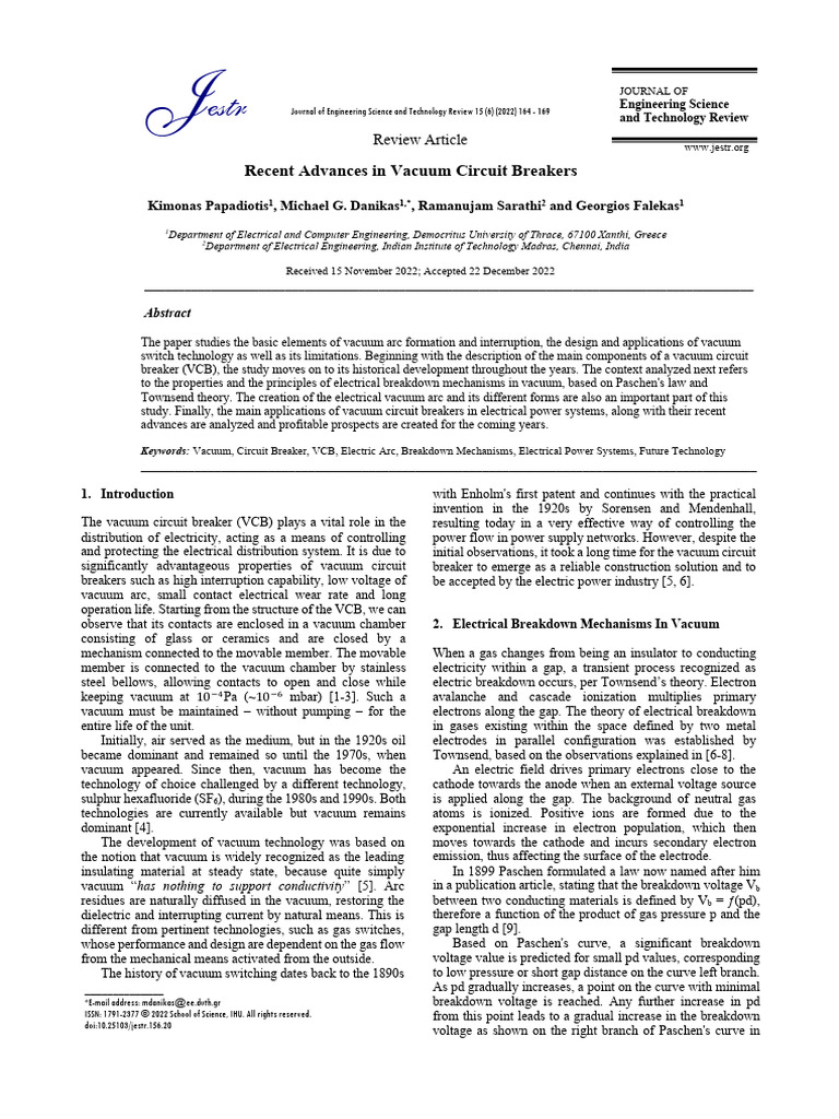 Recent Advances in Vacuum Circuit Breakers | PDF | Electrical Breakdown ...