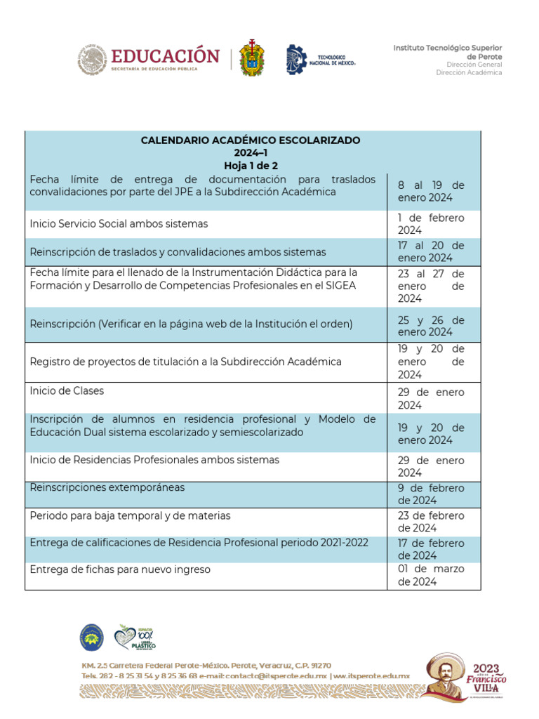 Calendario Escolarizado 2024-1 | PDF | Enseñando