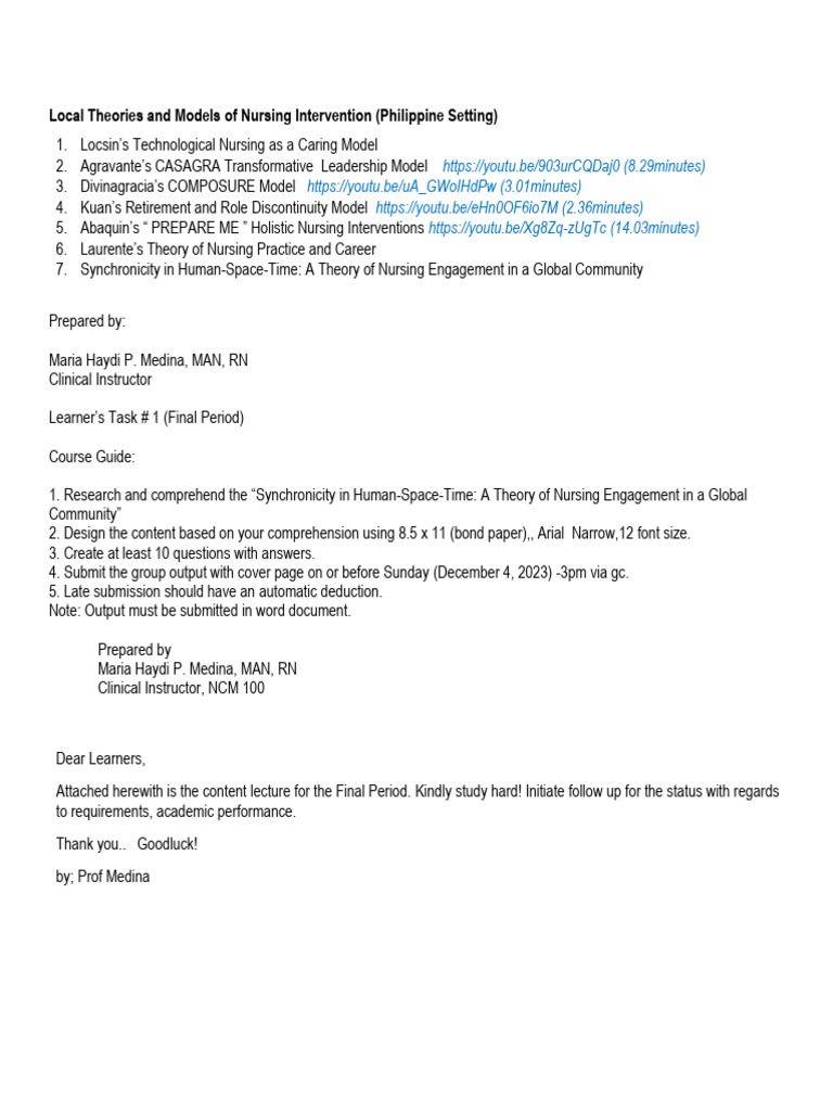 NCM 100 Final Lecture 2023 2024 | Download Free PDF | Nursing | Leadership