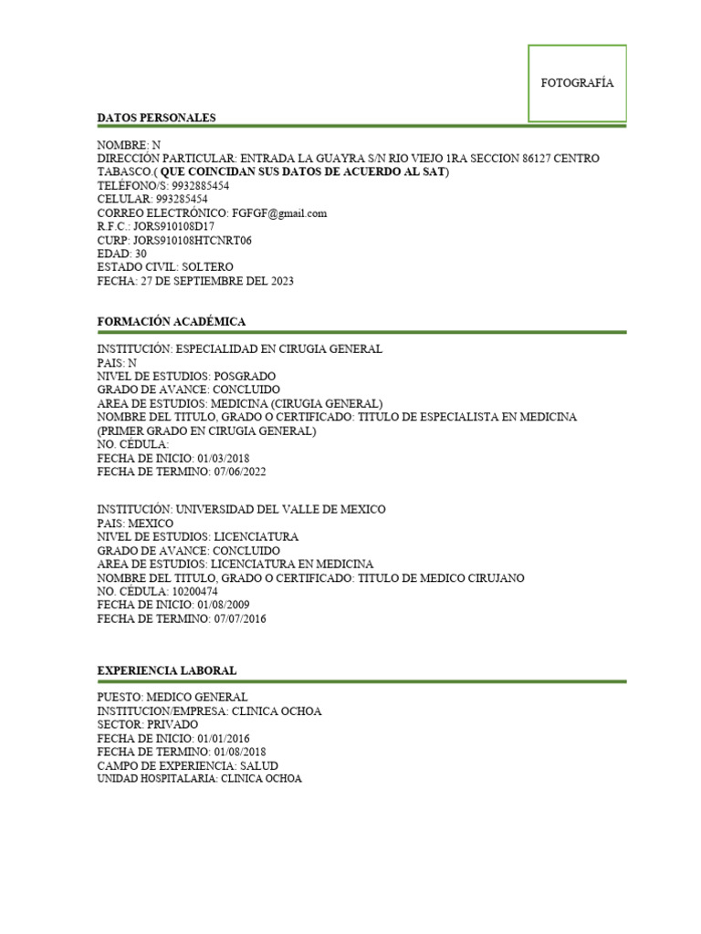 Ejemplo CV Insabi 2023 | PDF | Medicina | Hospital