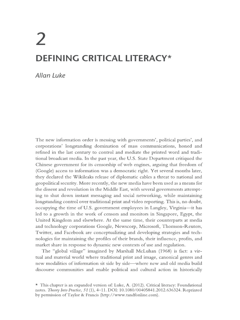 Allan Luke Defining Critical Literacy | PDF