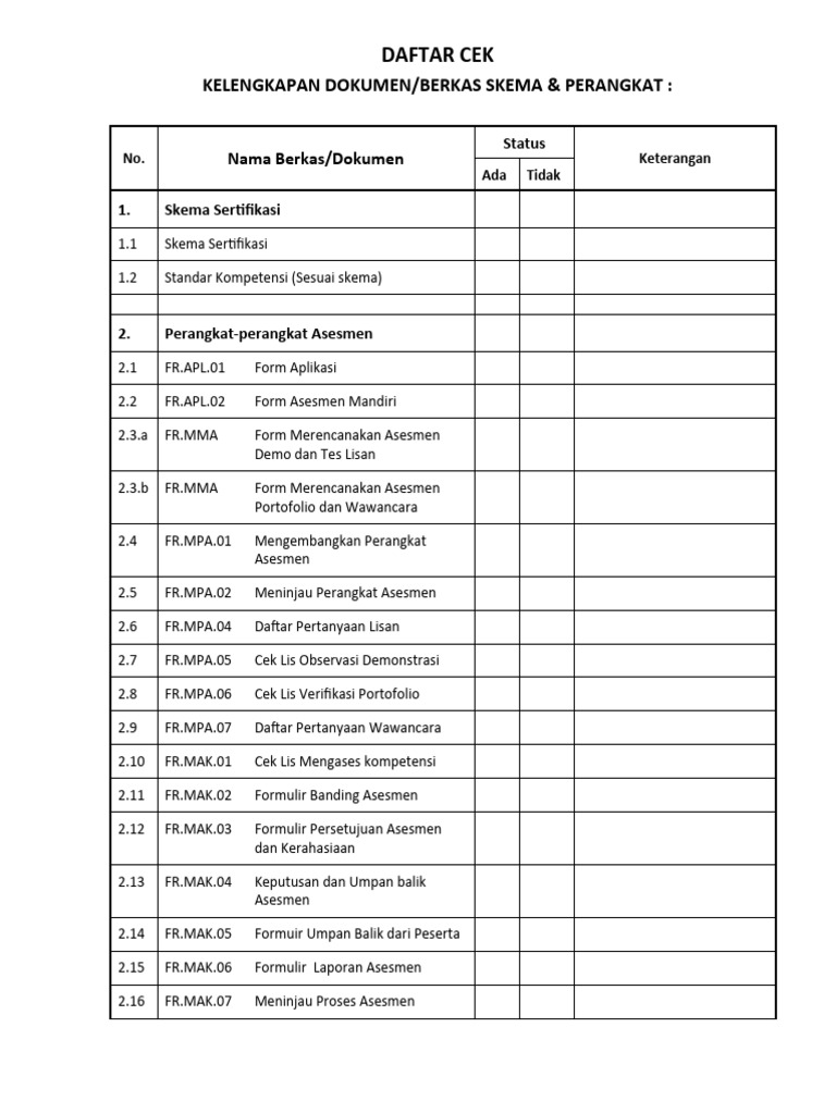 1 Daftar Cek Kelengkapan Dokumen Skema - Perangkat | PDF