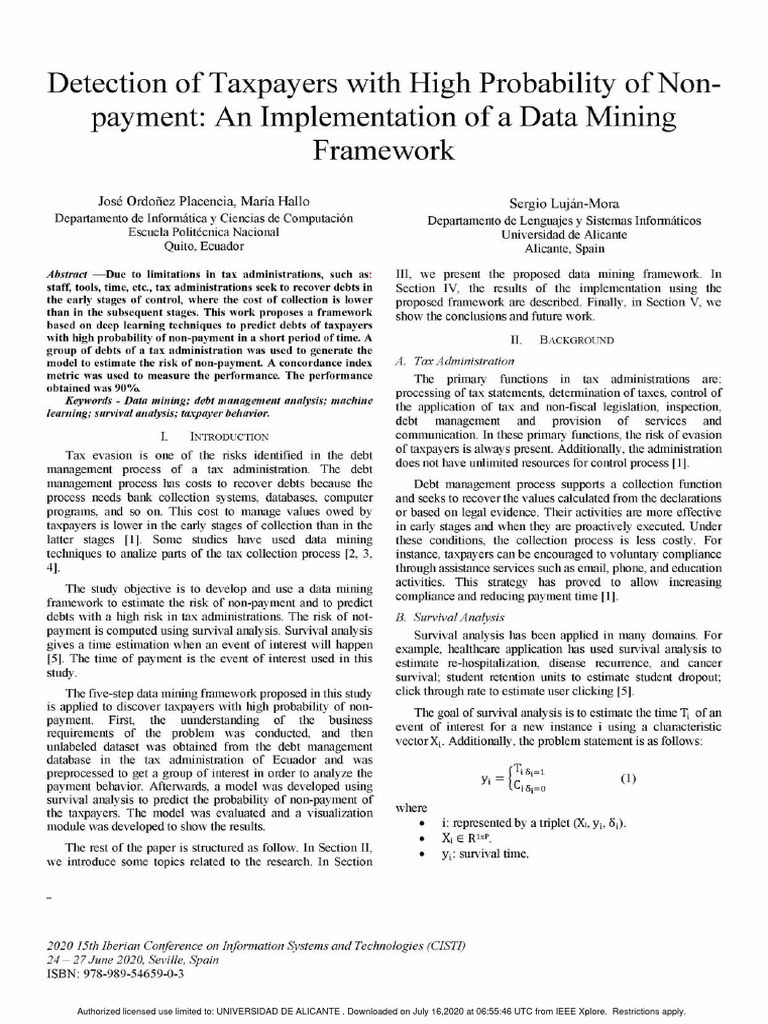 Detection of Taxpayers With High Probability of Non-Payment - An ...