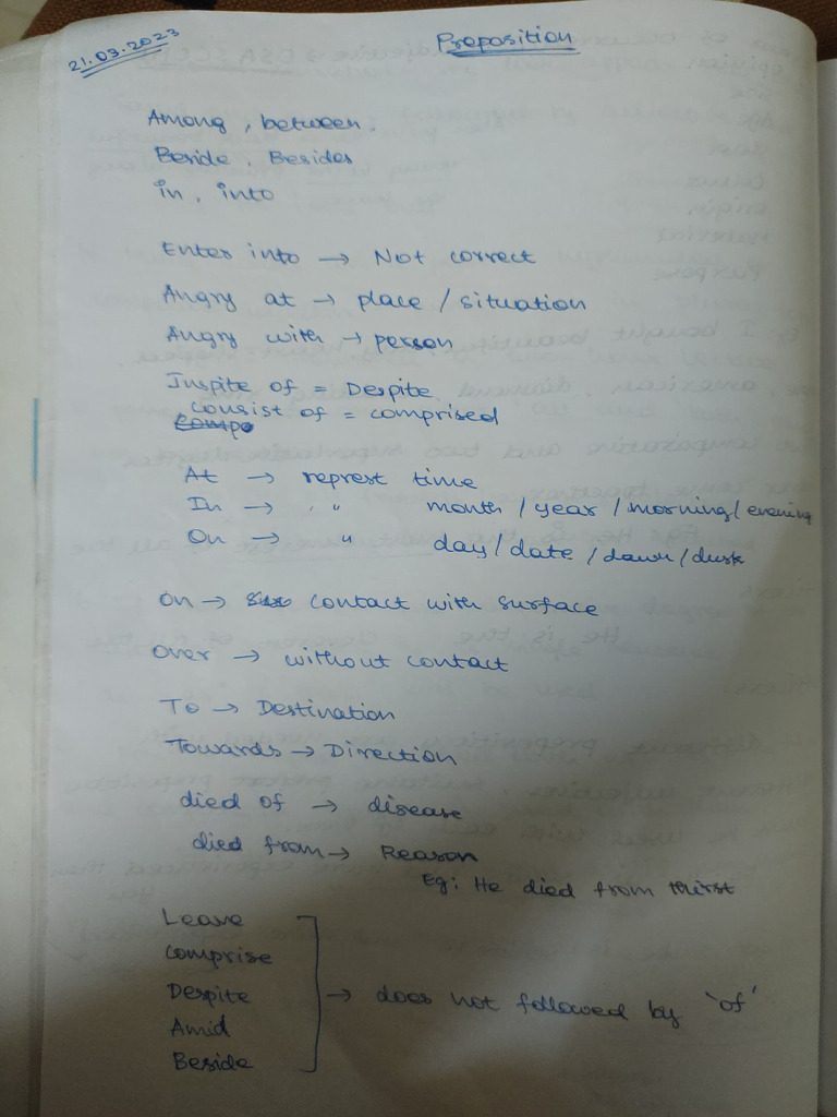 Important Fixed Prepositions | PDF