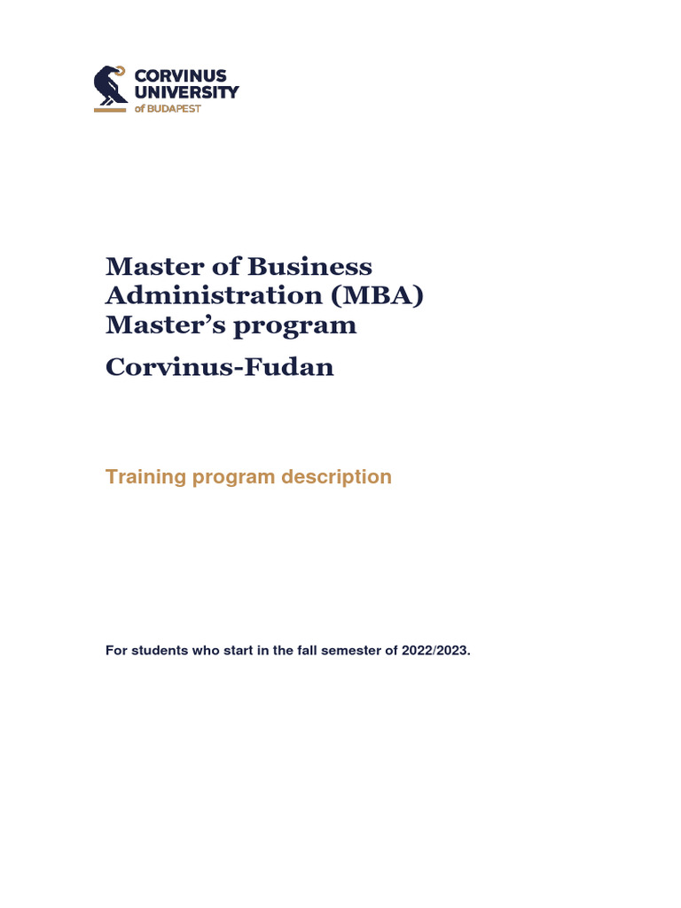 MBA Program Overview: Corvinus-Fudan | PDF
