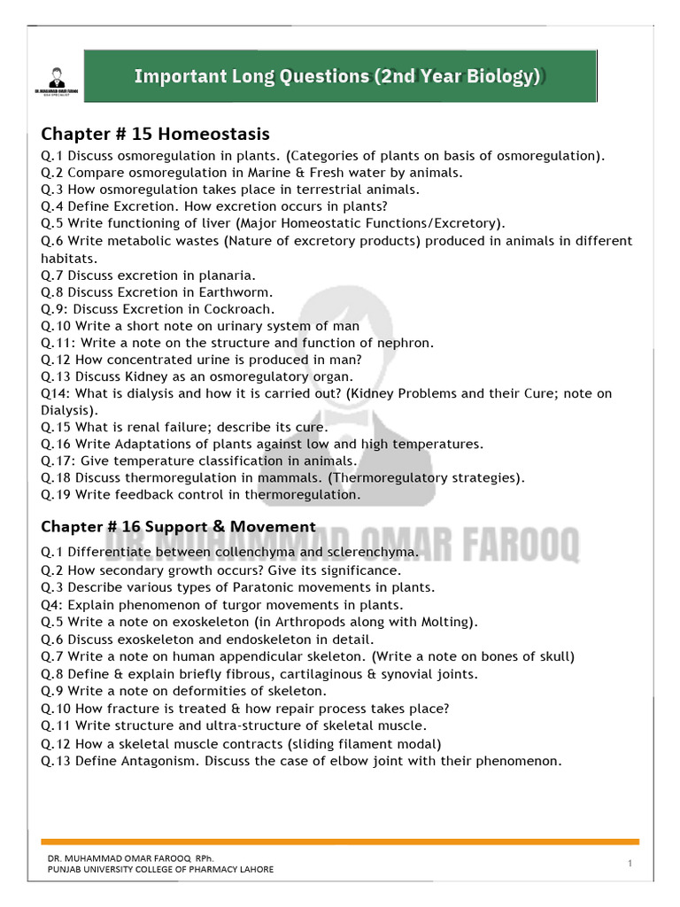 2nd Year Imp. Long Questions Dr. Muhammad Omar Farooq | PDF | Ecosystem | Evolution