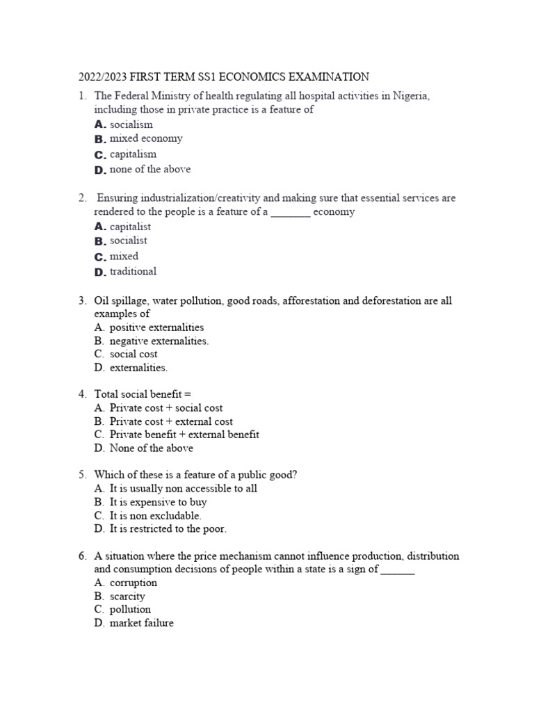 2022-2023 FT SS1 Econs Exam | PDF | Economics | Externality