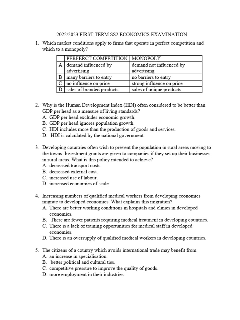 2022-2023 FT Ss2 Econs Exam | PDF | Elasticity (Economics) | Demand