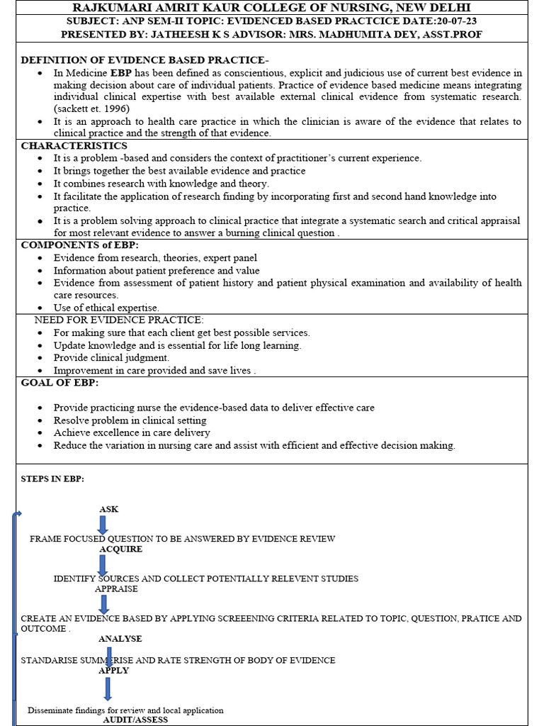 Handout Ebp | PDF | Evidence Based Medicine | Evidence Based Practice