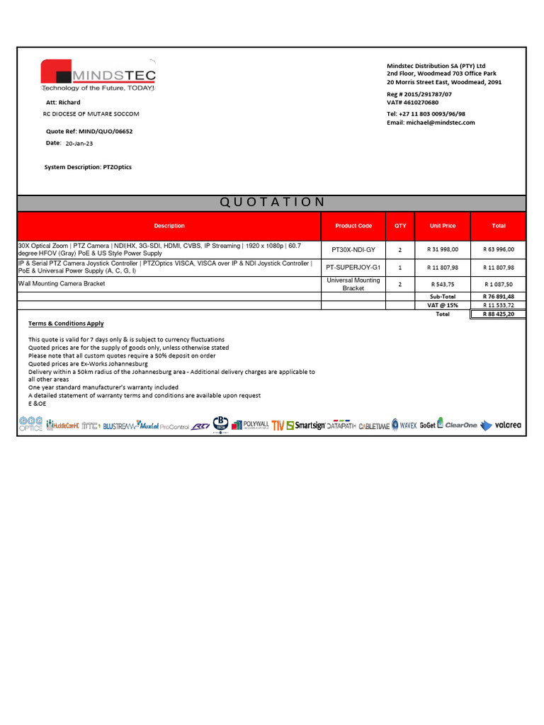 Quotation For PTZOptics Cameras | PDF