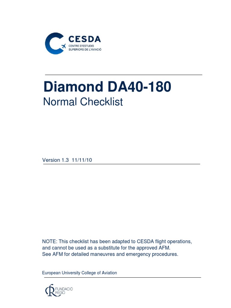 Checklist Da40 II | PDF | Landing Gear | Flight Control Surfaces