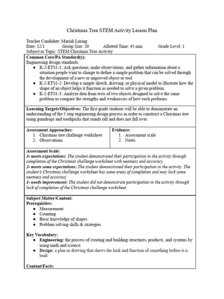 Christmas Tree Engineering Activity | PDF | Educational Assessment ...