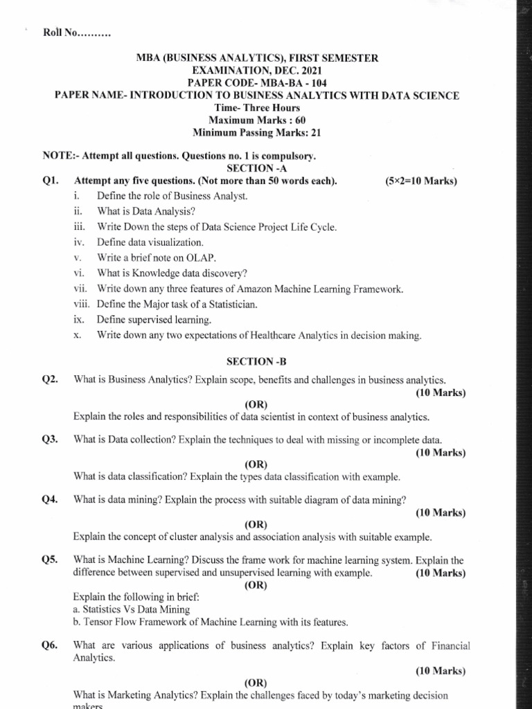 MBA Business Analytics Exam Paper 2021 | PDF | Analytics | Machine Learning