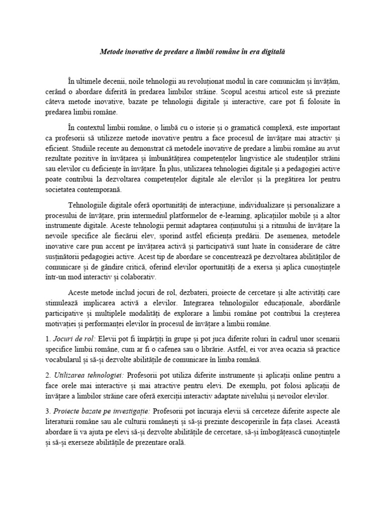 Metode Inovative de Predare A Limbii Române În Era Digitală - Prof ...