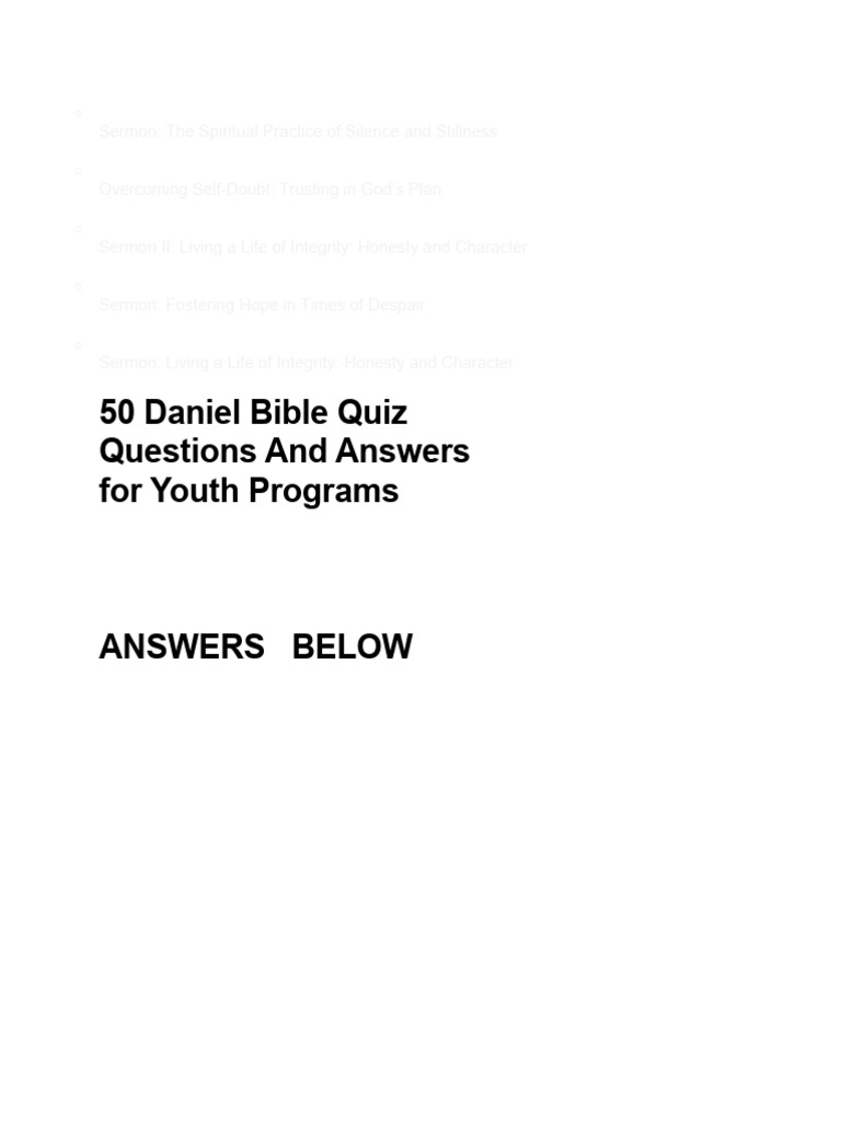 Daniel Bible Quiz: 50 Q&A for Youth | PDF | Social Science | History