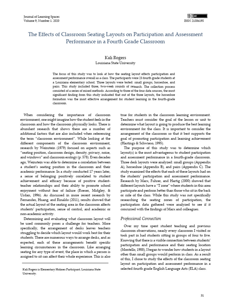 The Effects of Classroom Seating Layouts On Participation and ...