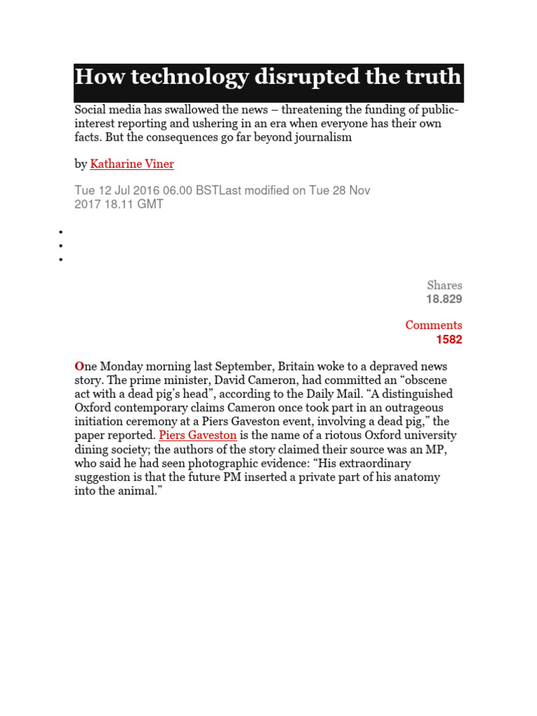How Technology Disrupted The Truth | PDF | Journalism | News