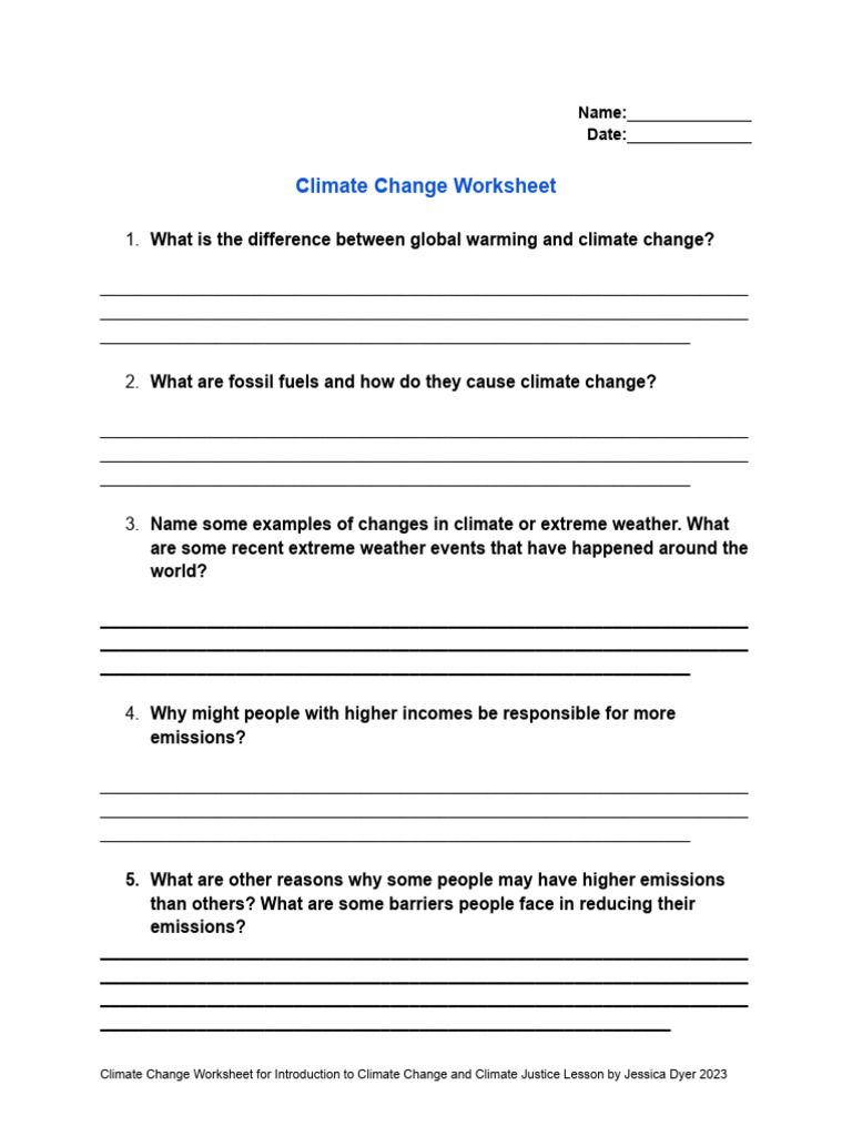 Climate Change Worksheet For Students | PDF