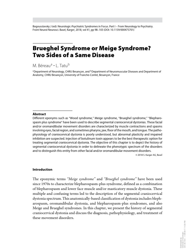 Brueghel Syndrome or Meige Syndrome? Two Sides of A Same Disease | PDF ...
