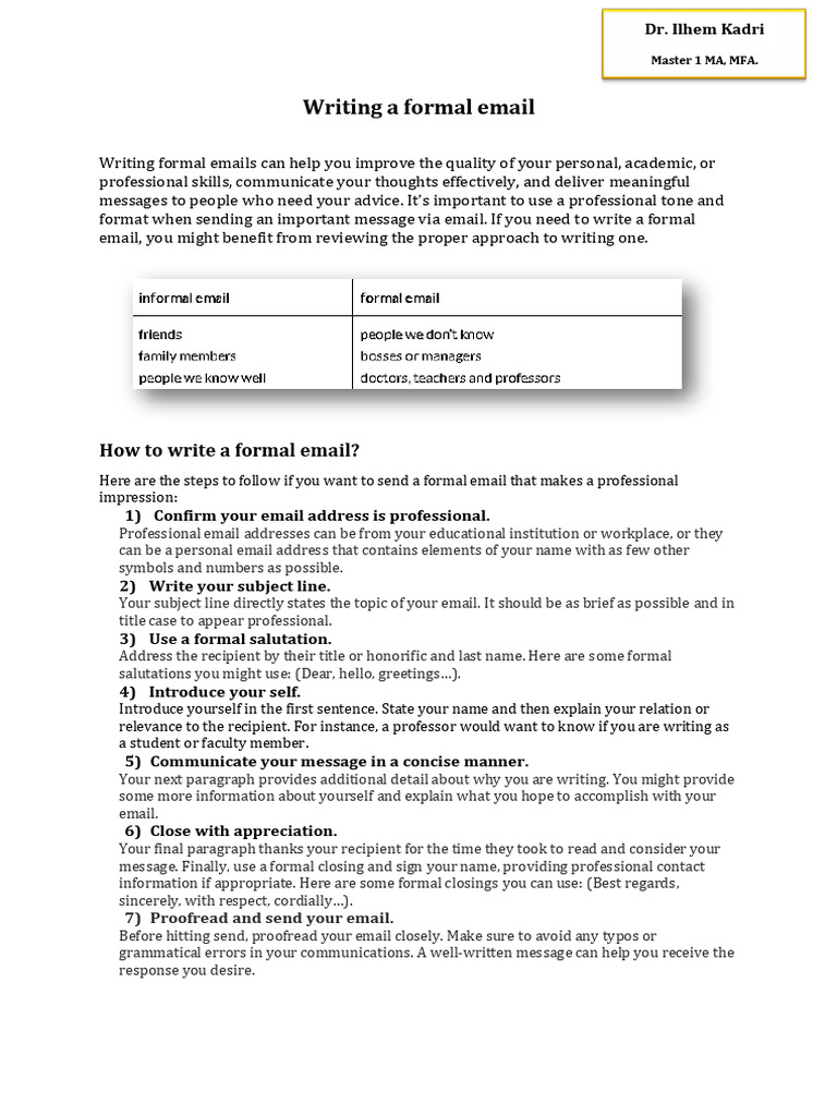 Writing A Formal Email | PDF | Communication | Cognitive Science