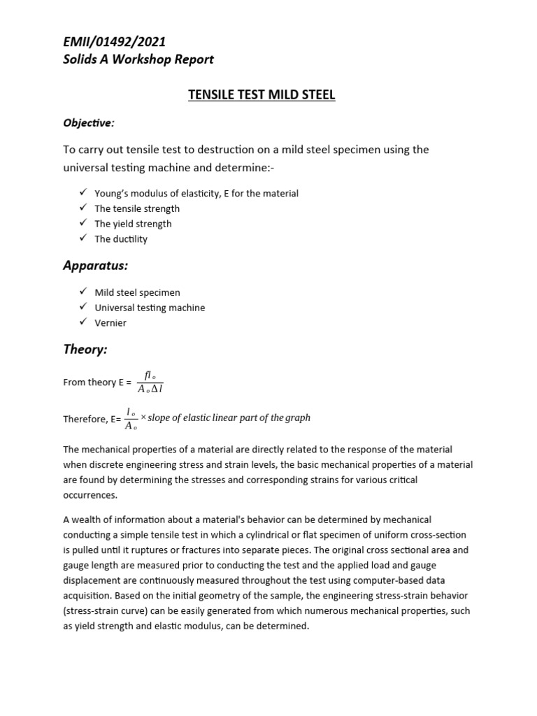 Tensile Test Lab Report | PDF | Deformation (Engineering) | Ultimate ...