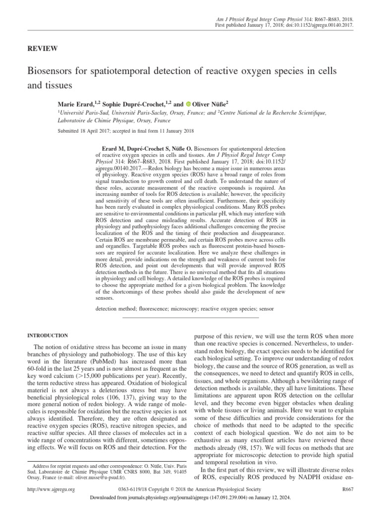 Biosensors For Spatiotemporal Detection Of Reactive Oxygen Species In Cells And Tissues 2018