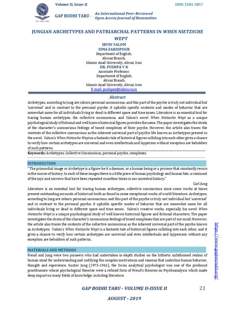 (21-25) Jungian Archetypes and Patriarchal Patterns in When Nietzsche Wept | Download Free PDF ...