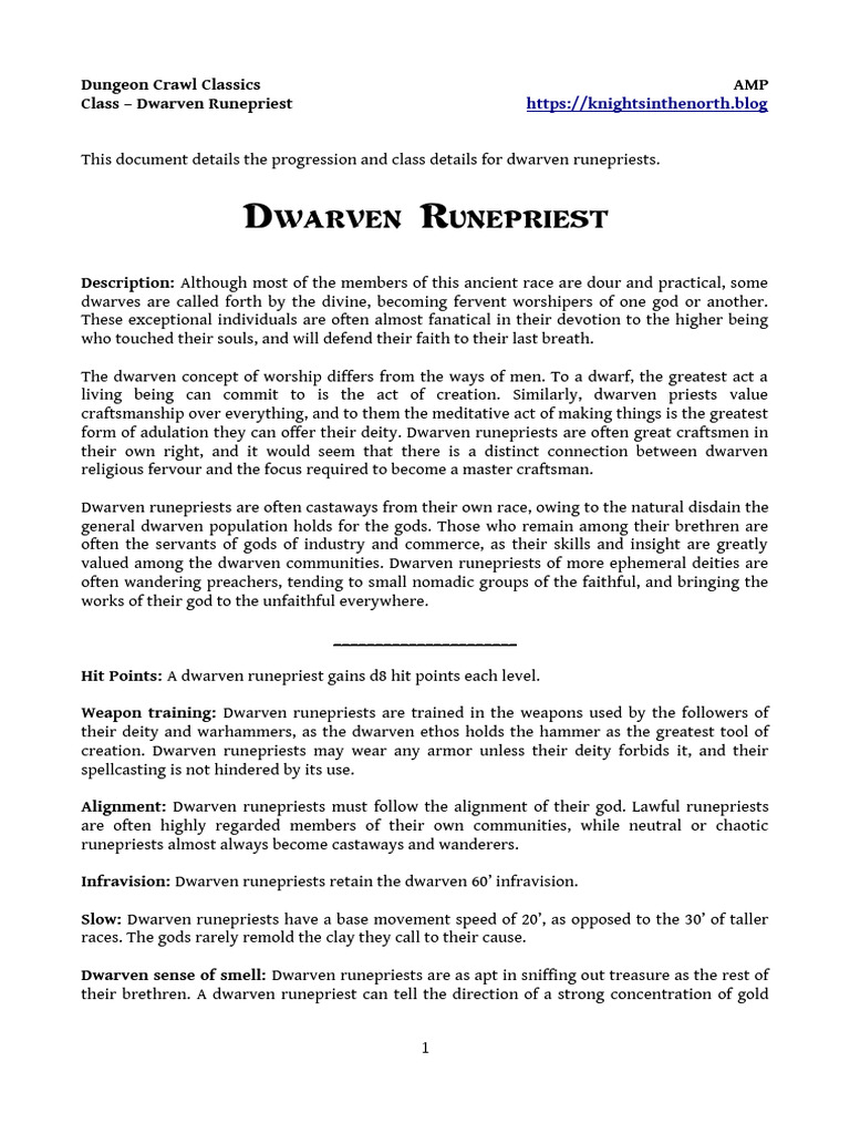 Dwarven Runepriest Class Guide | PDF | Dwarf (Dungeons & Dragons) | God