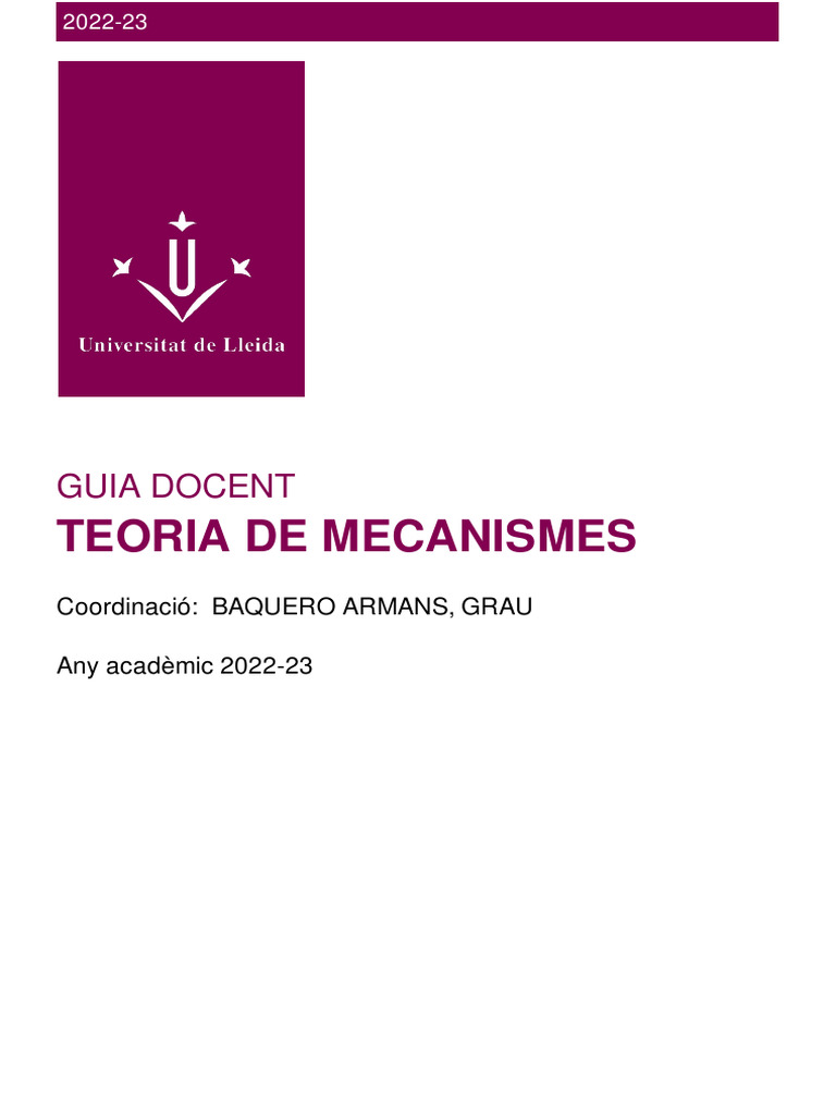 Teoria de Mecanismes: Guia Docent | PDF
