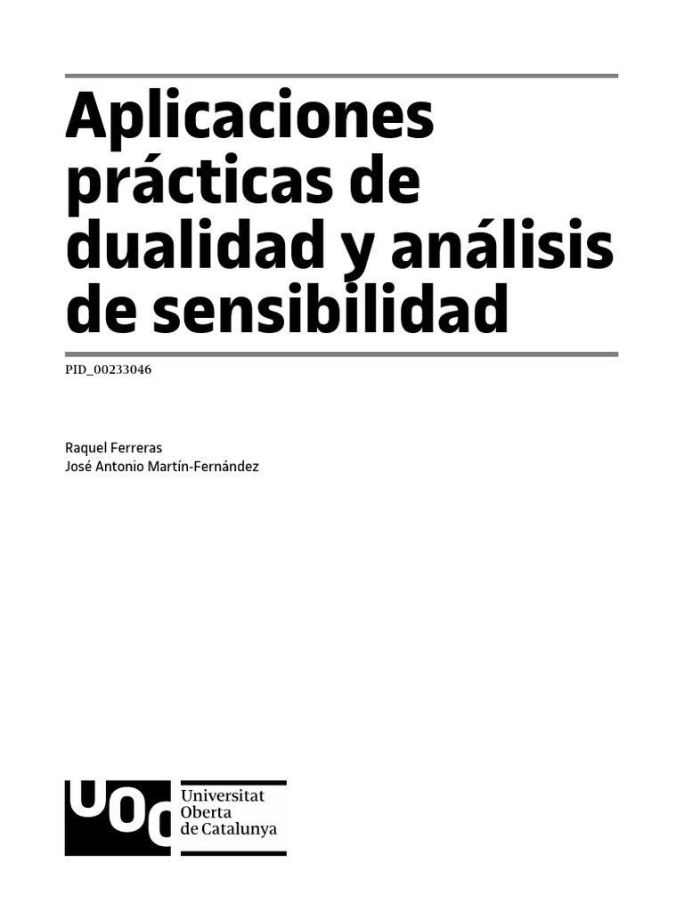 Aplicaciones Prácticas de Dualidad y Análisis de Sensibilidad | Descargar gratis PDF ...