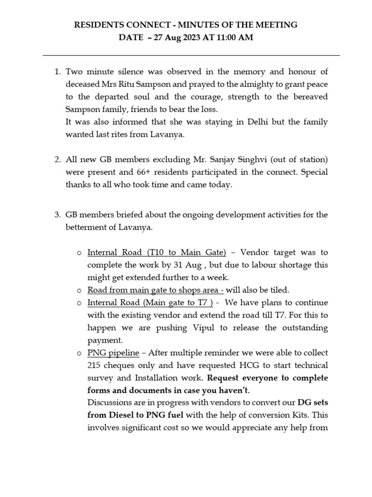 Residents Connect MOM 27AUG2023 | PDF